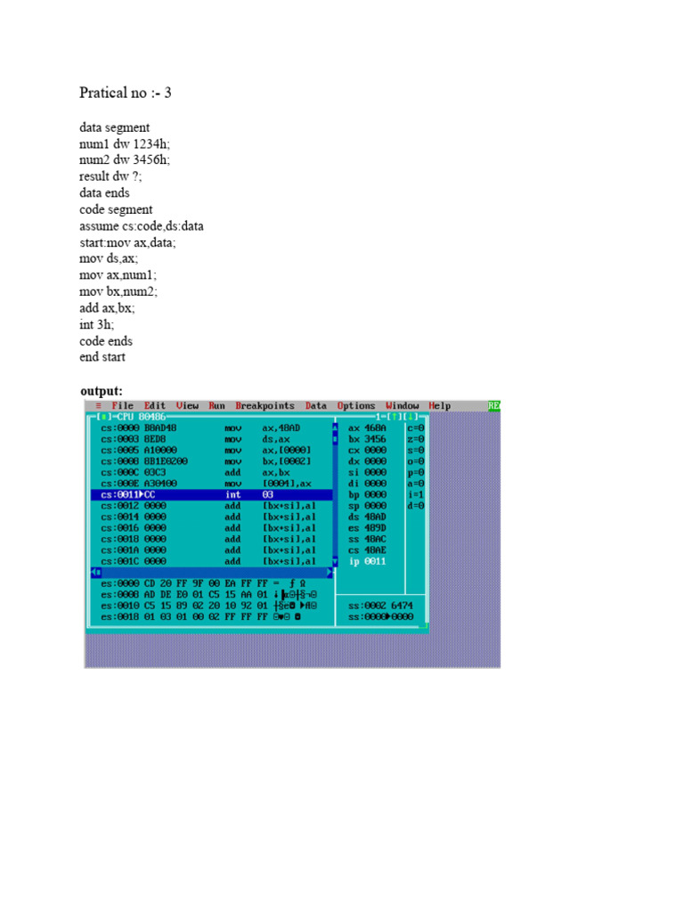 Assembly Code for Adding Two Numbers | PDF