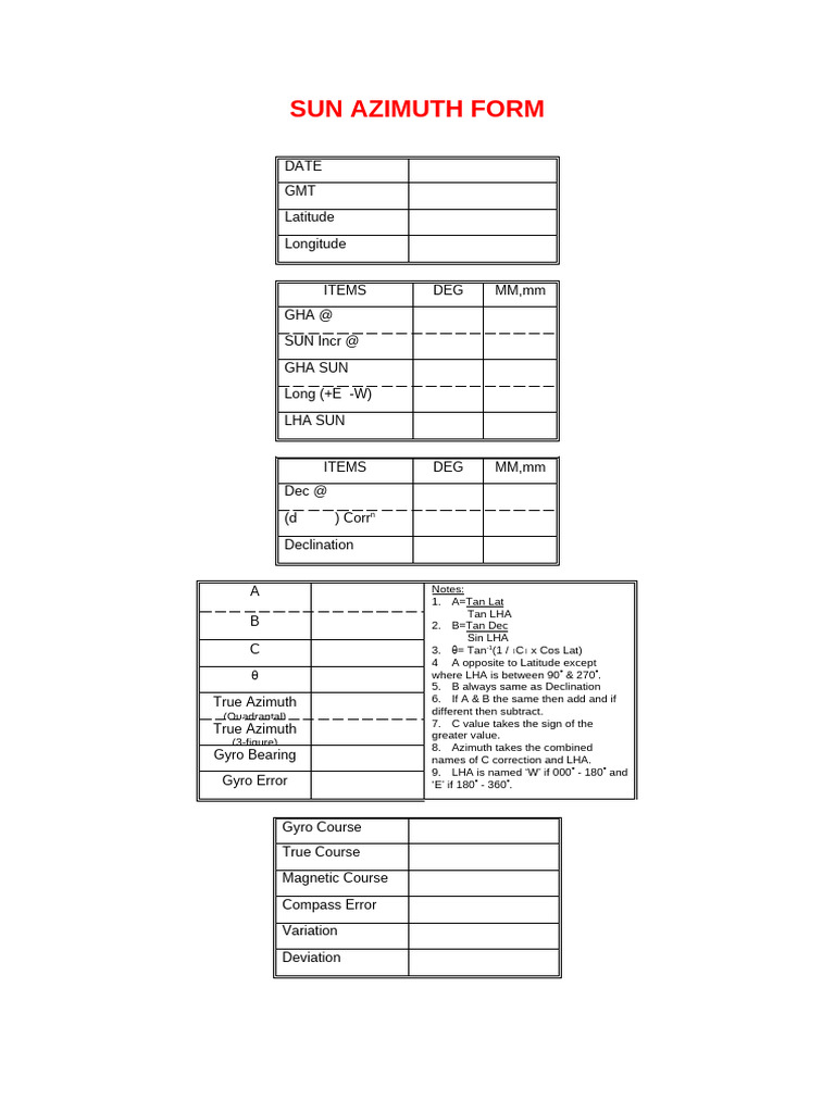 Sun Azimuth Form | PDF