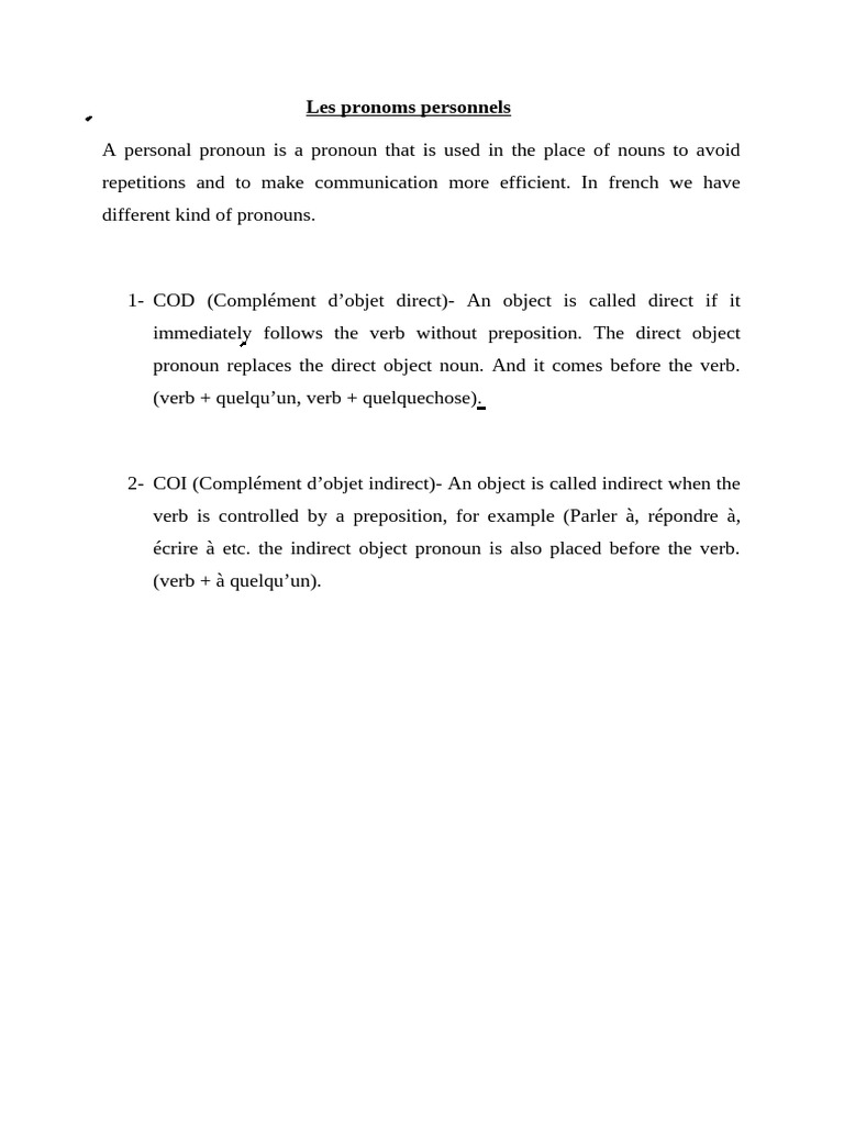 Comprendre les pronoms personnels en français | PDF | Complément d ...