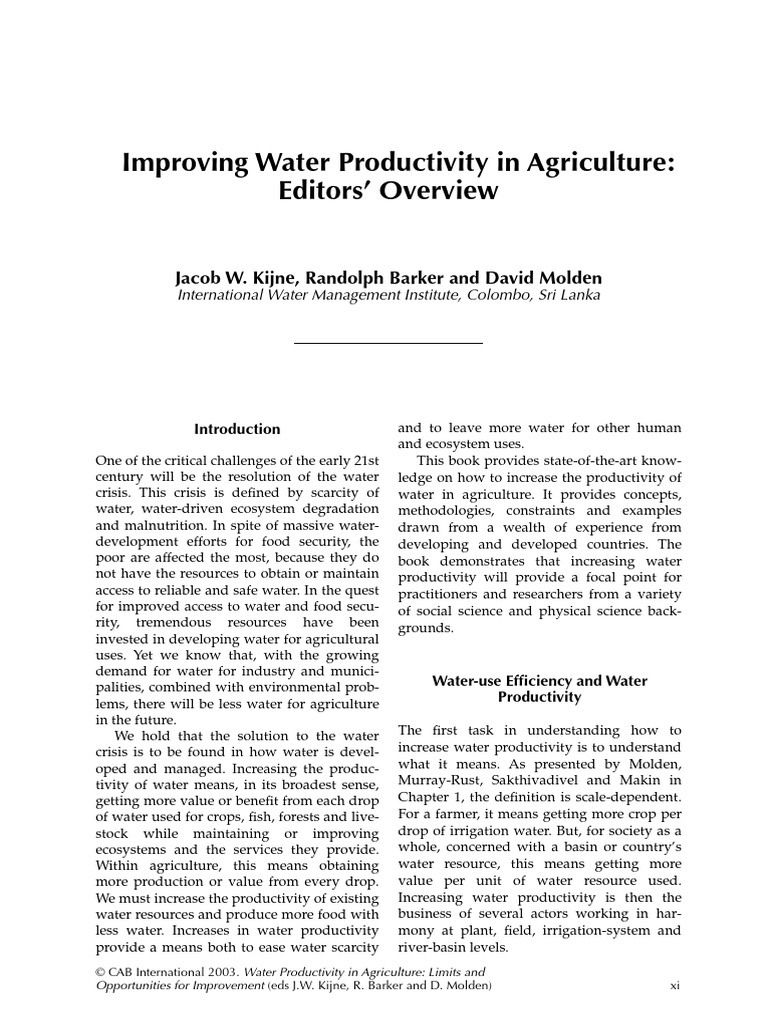 Tugas Review_Water Productivity in Agriculture_Overview | PDF | Plant ...
