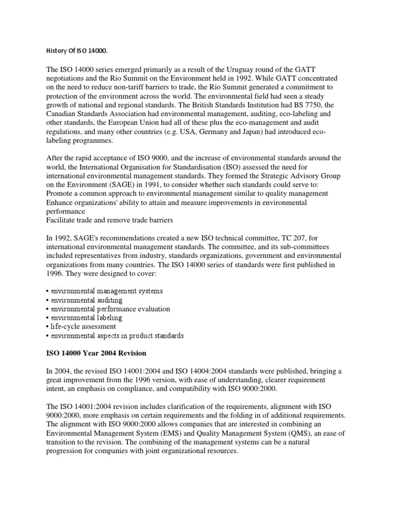 History of ISO 14000 Series Standards | PDF | Environmental Resource ...