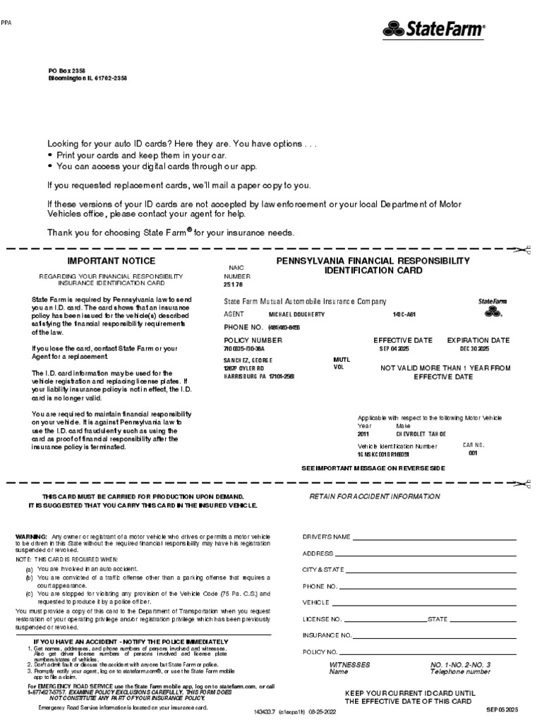 Sanchez Auto ID Card (Current) PENSSYLVANIA | PDF | Identity Document ...