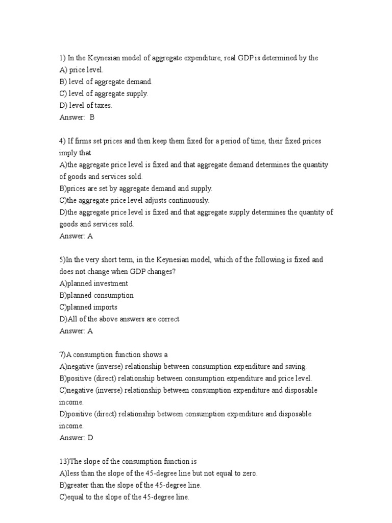 Keynesian Model Questions | PDF | Fiscal Multiplier | Aggregate Demand