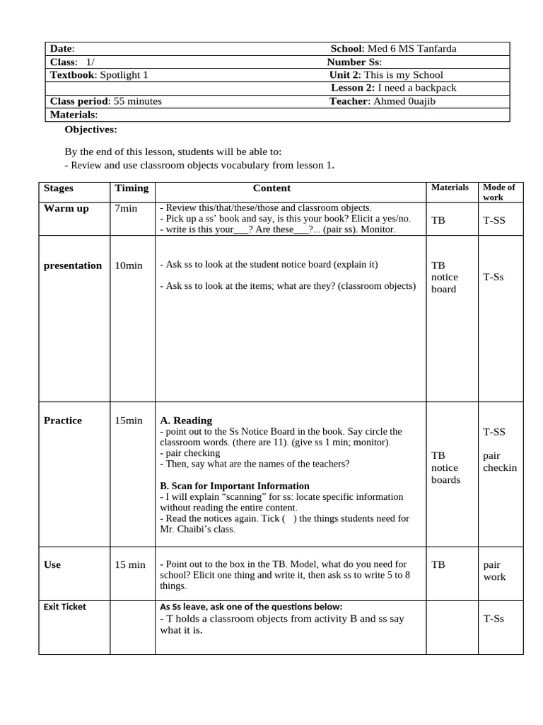 3- Unit 2 Lesson 2 I need a backpackqwqwwwwwwwww | PDF | Learning