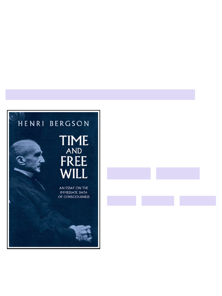 (Ebook) Time and Free Will: An Essay on the Immediate Data of ...