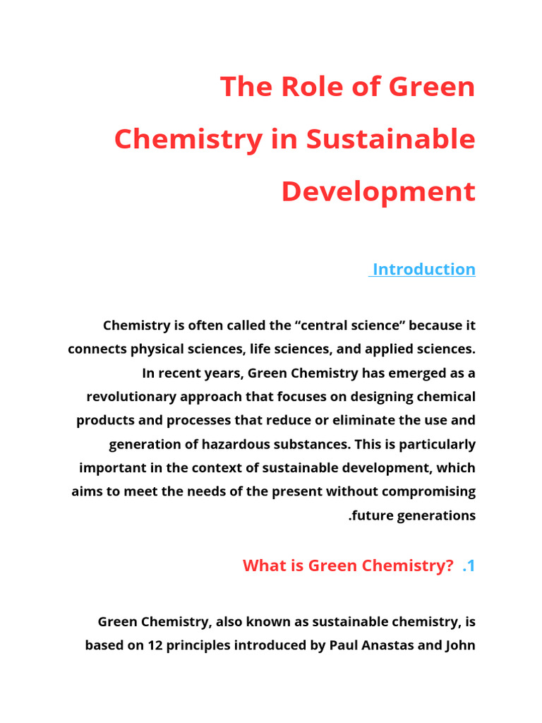 The Role of Green Chemistry in Sustainable Development2 | PDF | Green ...