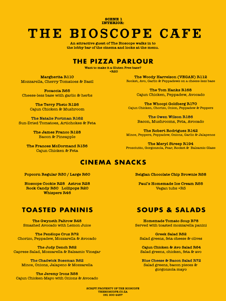 Bioscope Cafe Menu: Food & Drinks | PDF