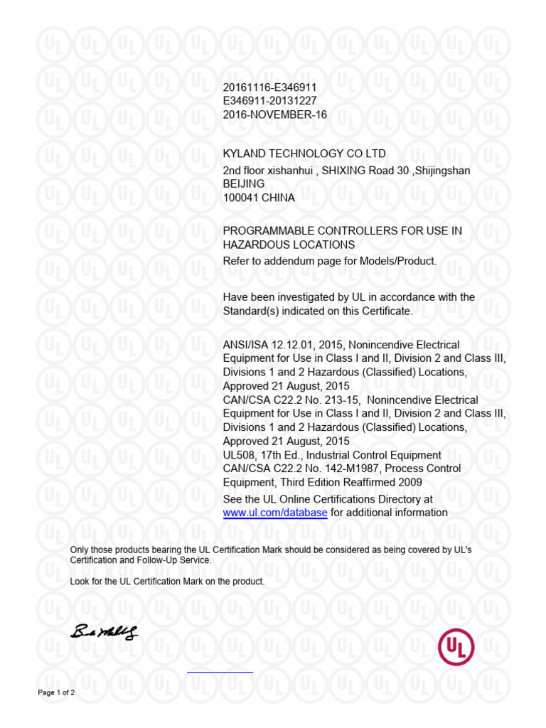 UL Compliance Certificate for Programmable Controllers | PDF | Safety