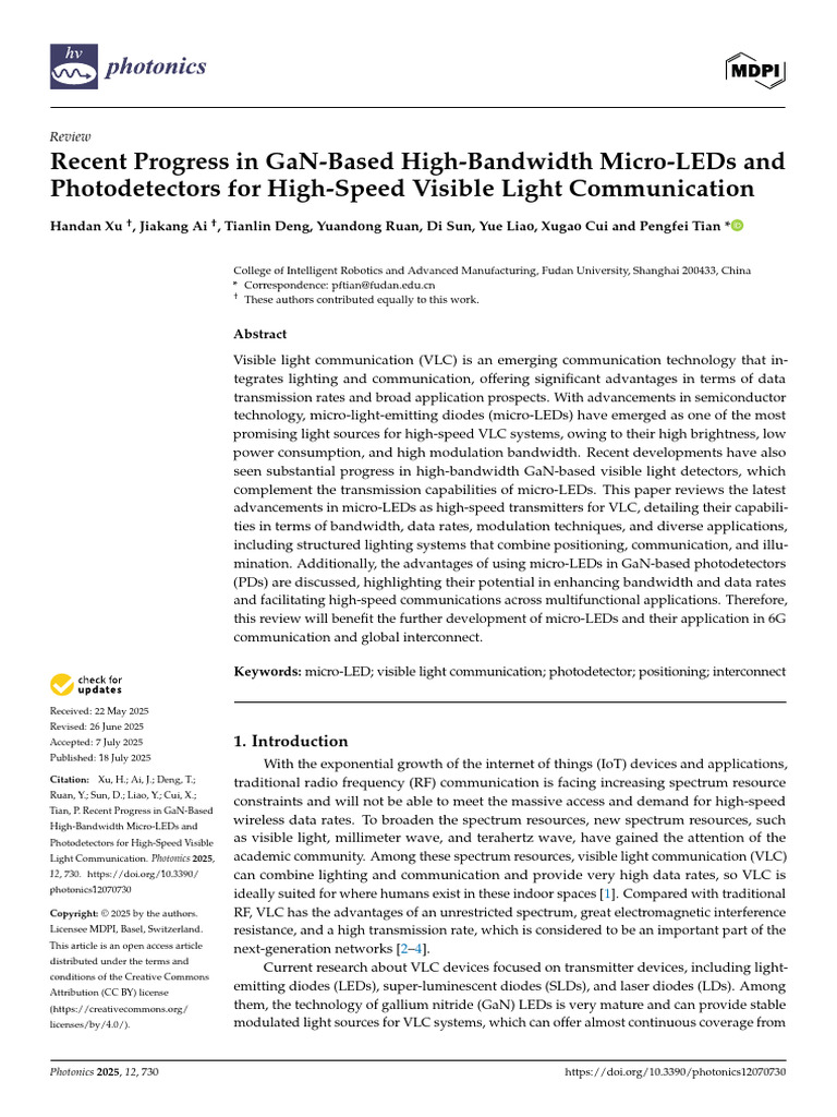 Recent Progress in GaN-Based High-Bandwidth Micro-LEDs and ...