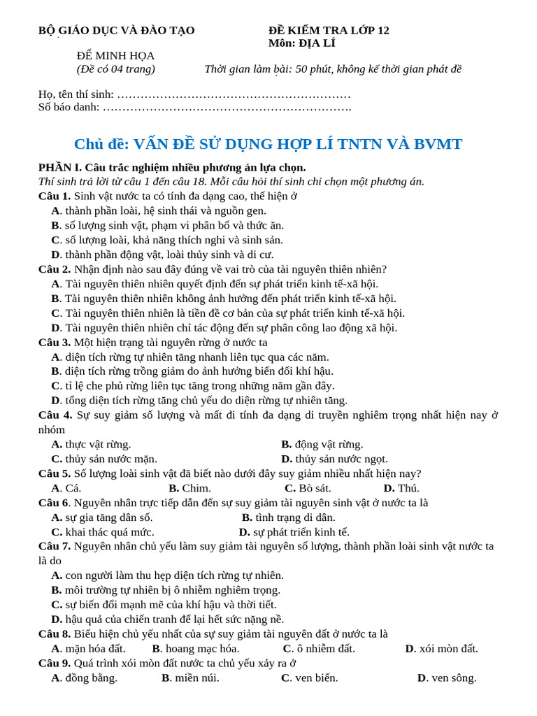 Chủ Đề 4. Tntt Và Bvmt - Hs (1) | PDF