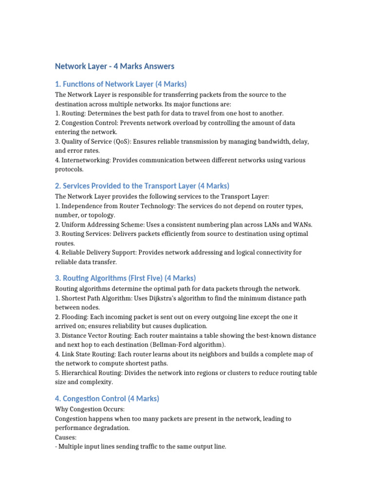 Network Layer 4 Marks Answers | PDF | Computer Network | Routing