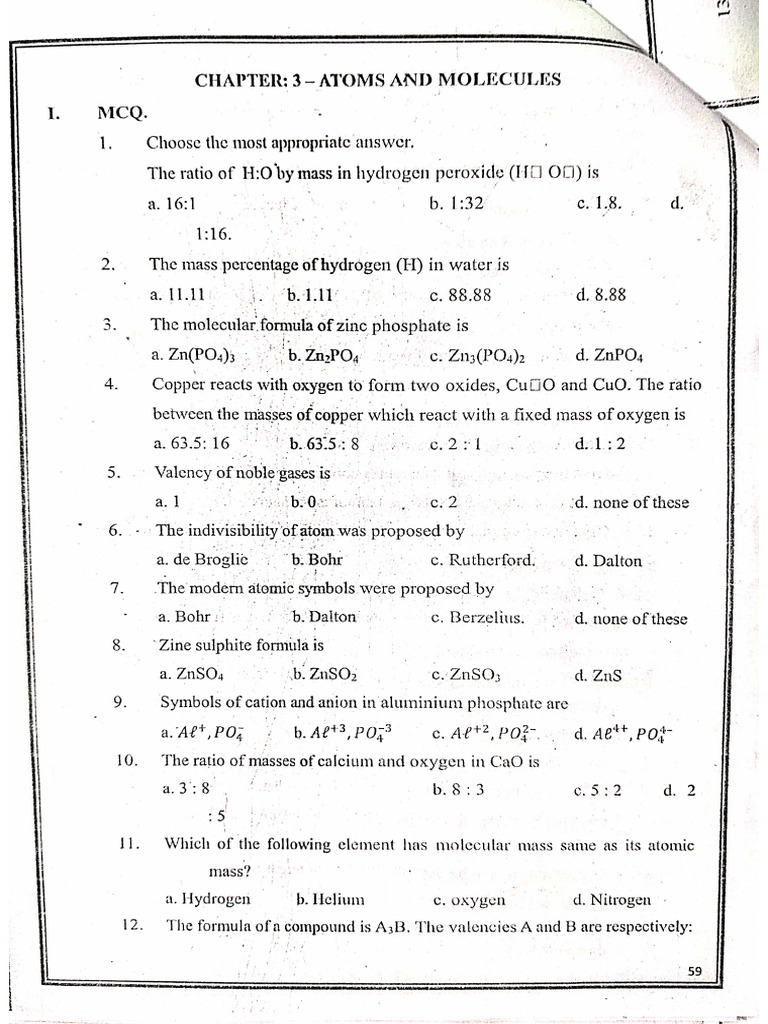 Assignment - Structure of Atom and Atoms and Molecules | PDF