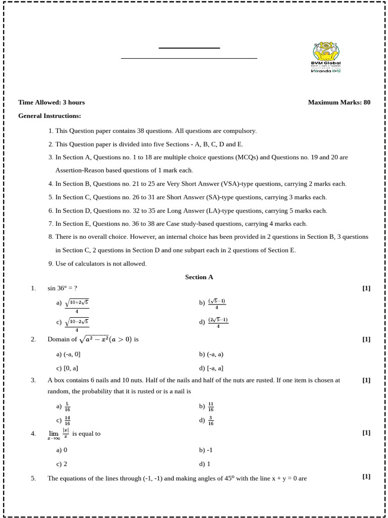 11- QP- Sample Paper 4 | PDF | Analytic Geometry | Elementary Geometry