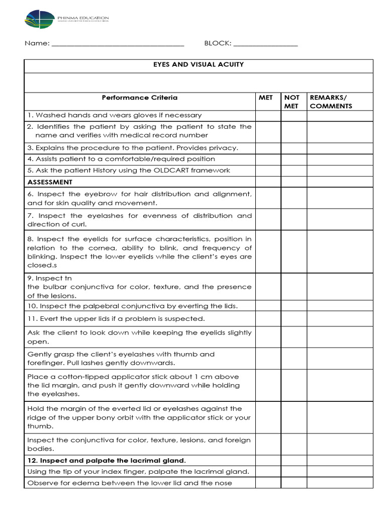 Copy of Assessing Eyes and Visual Acuity | PDF | Visual System | Face