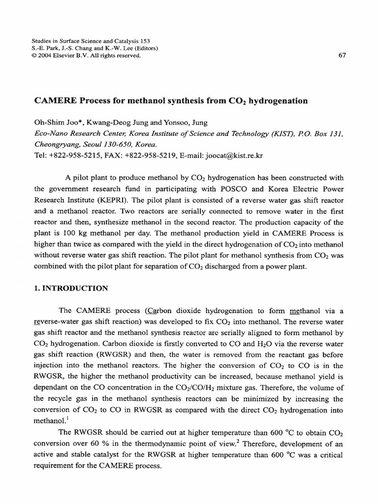 Methanol Synthesis via CAMERE Process | PDF | Catalysis | Carbon Dioxide