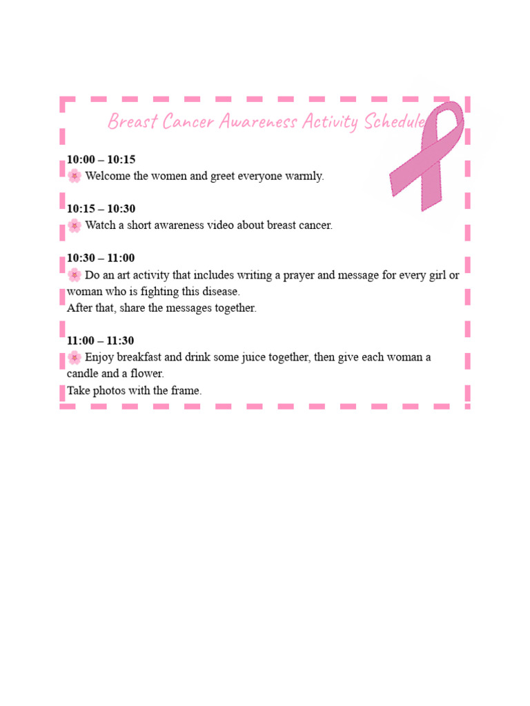 Breast Cancer Awareness Activity Schedule | PDF
