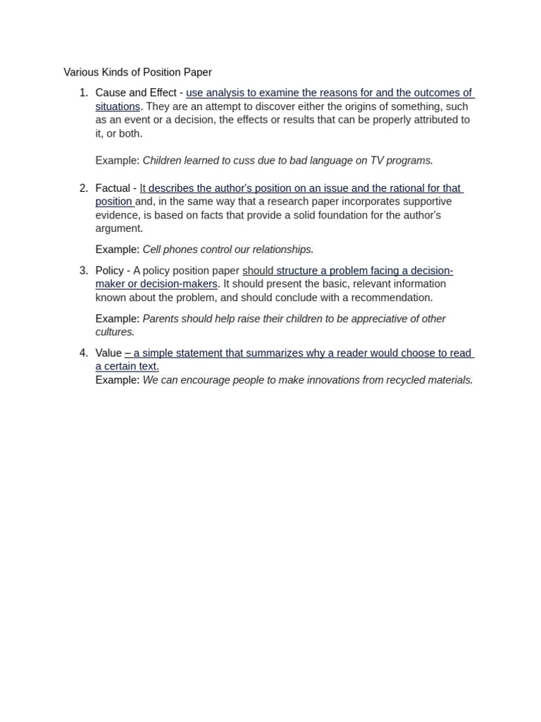 Various Kinds of Position Paper | PDF