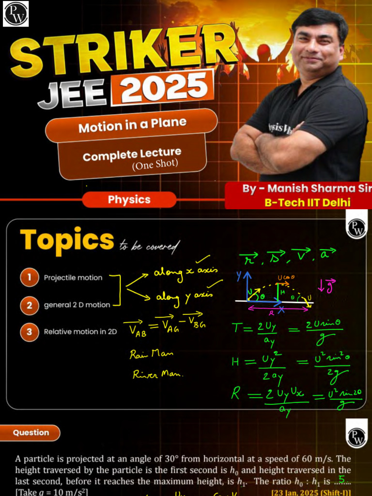 Motion in a Plane (One Shot) _ Class Notes __ Striker JEE 2025 (1) | PDF