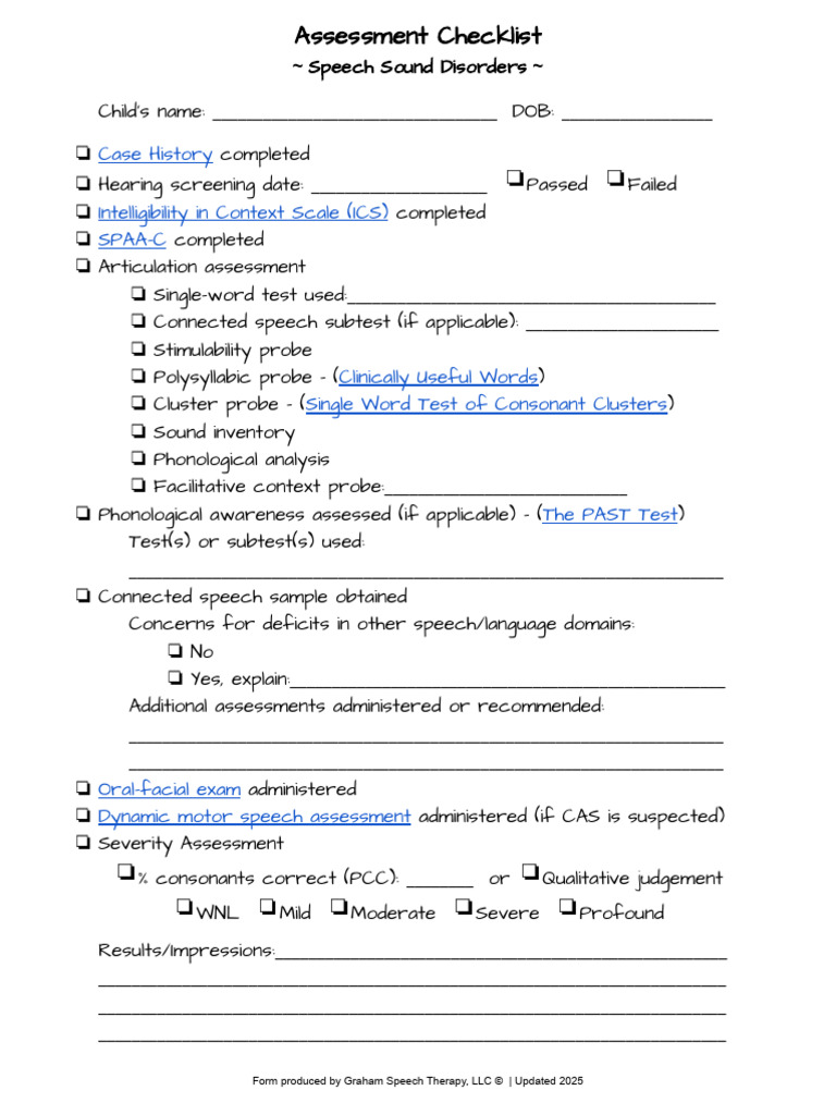 Speech Assessment Checklist | PDF
