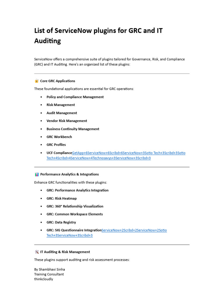 ServiceNow GRC and IT Auditing Plugins | PDF