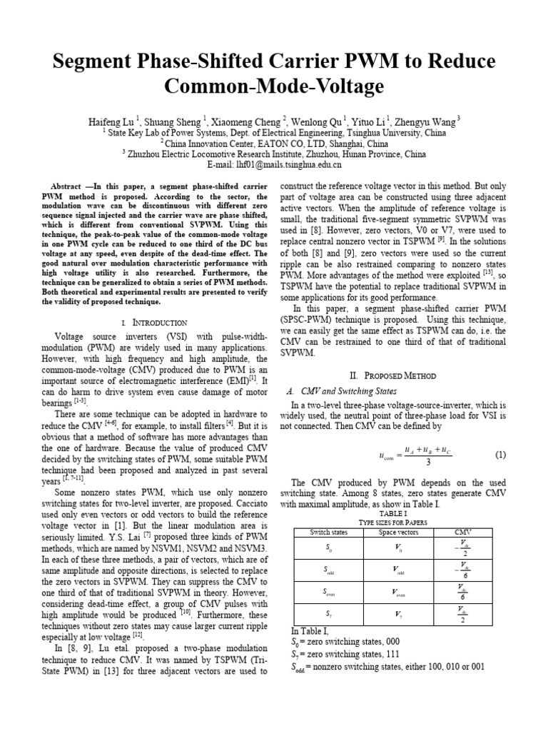 Segment Phase-shifted Carrier PWM to Reduce Common-mode-Voltage | PDF ...