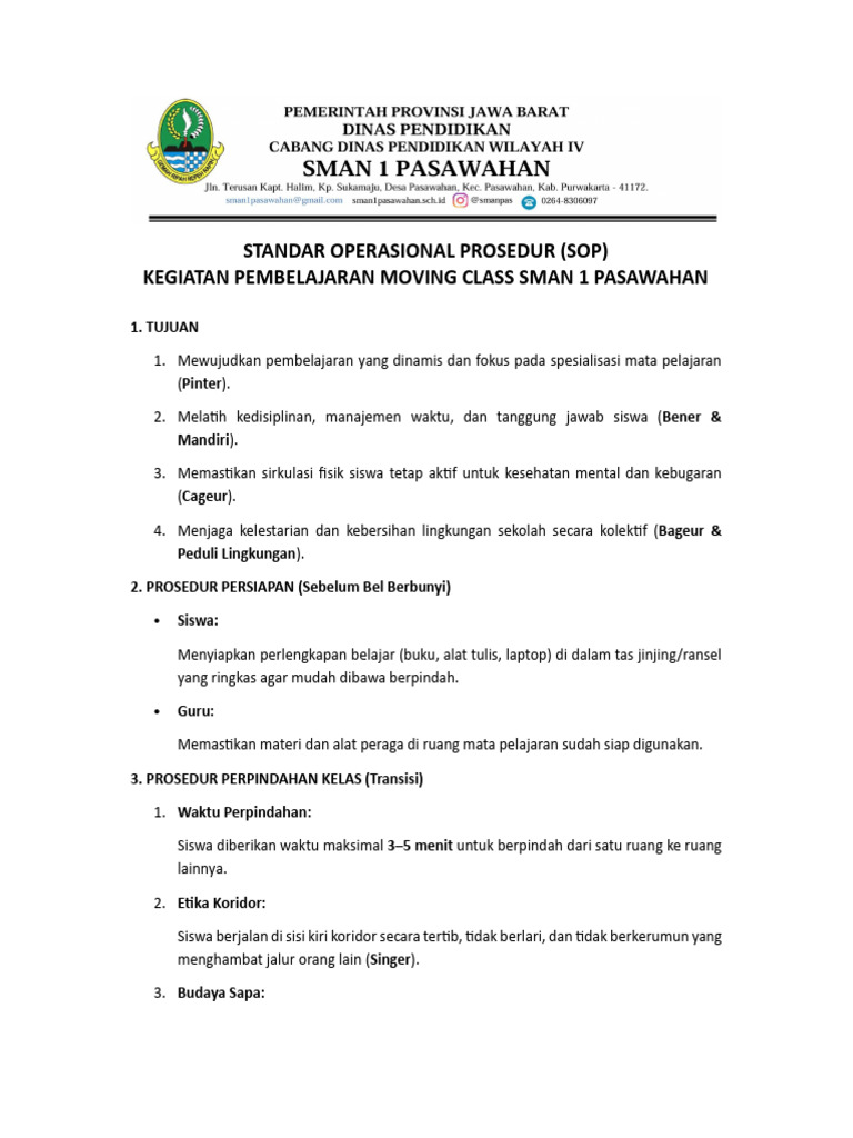 SOP Pembelajaran Moving Class SMAN 1 | PDF