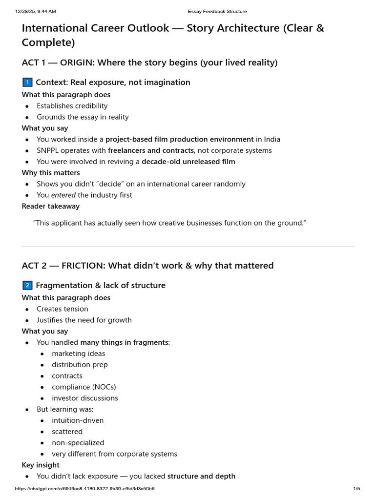 Essay Feedback Structure | PDF | Experience | Learning