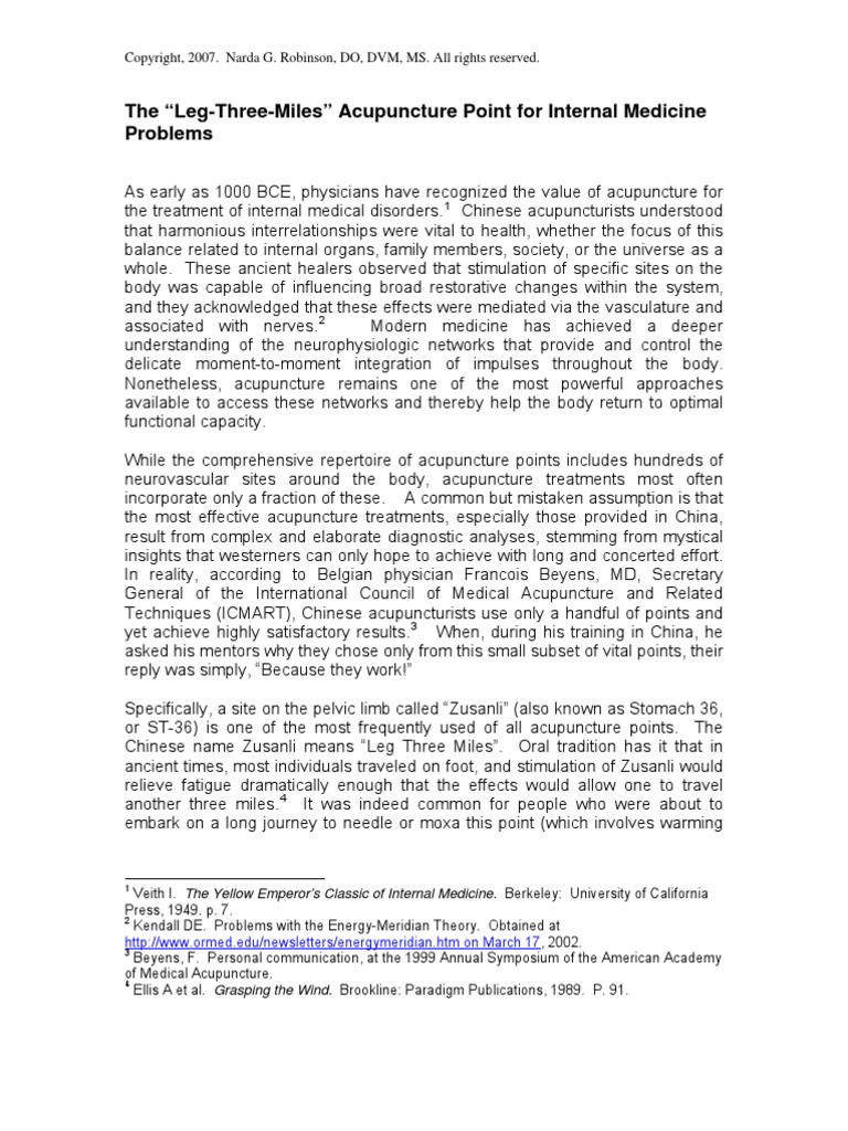 The Leg Three Miles Acupuncture Point | PDF | Acupuncture | Qi