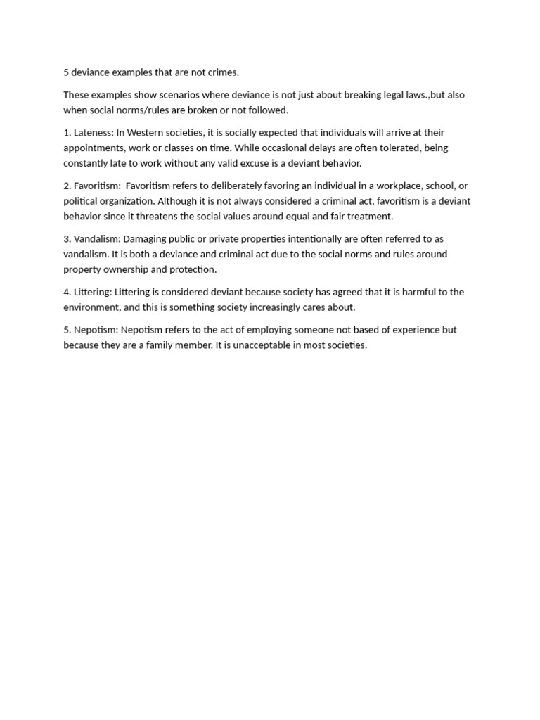 5 Deviance Examples That Are Not Crimes | PDF