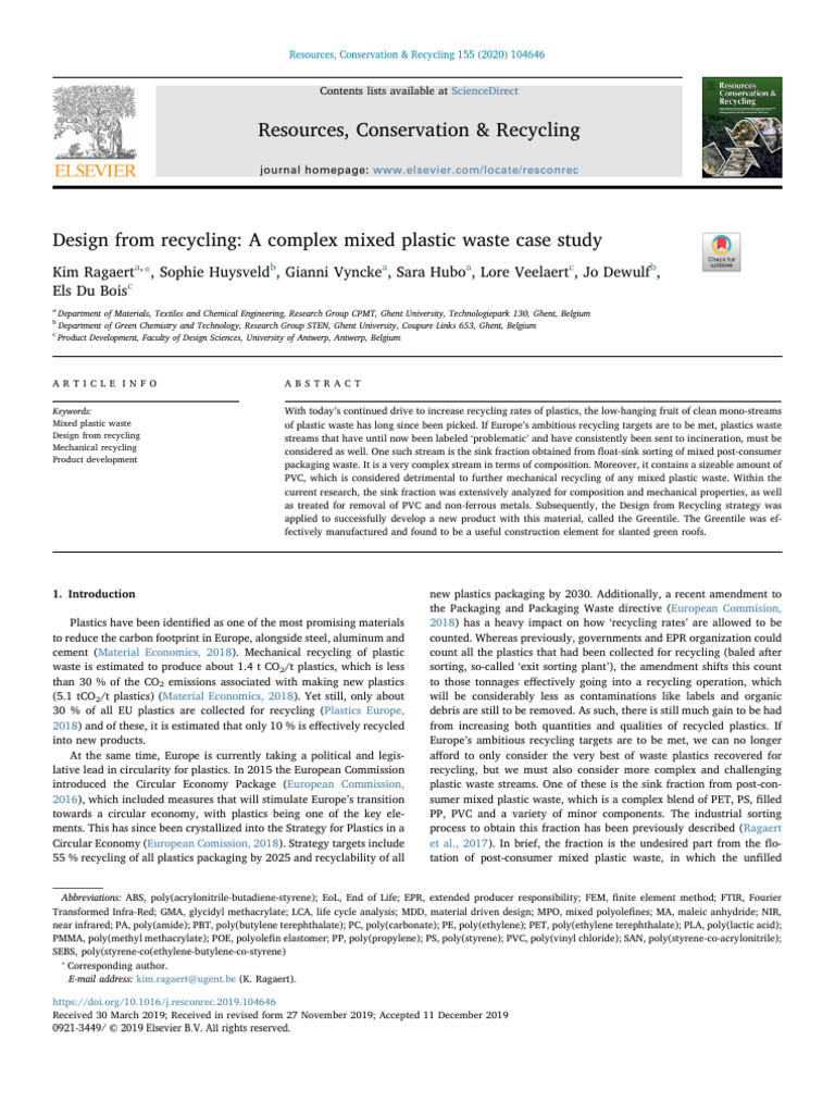 Design From Recycling-- A Complex Mixed Plastic Waste Case Study | PDF ...