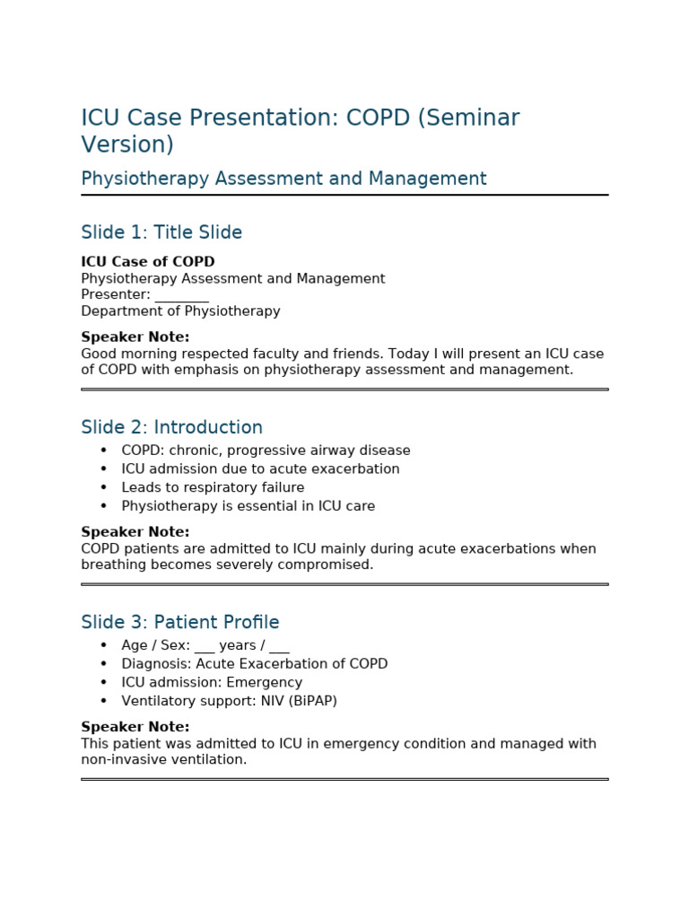 Icu Copd Case Presentation – Physiotherapy Assessment & Management 5.0 ...