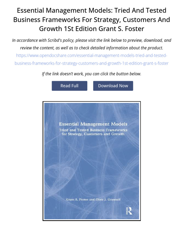 Essential Management Models: Tried and Tested Business Frameworks for ...