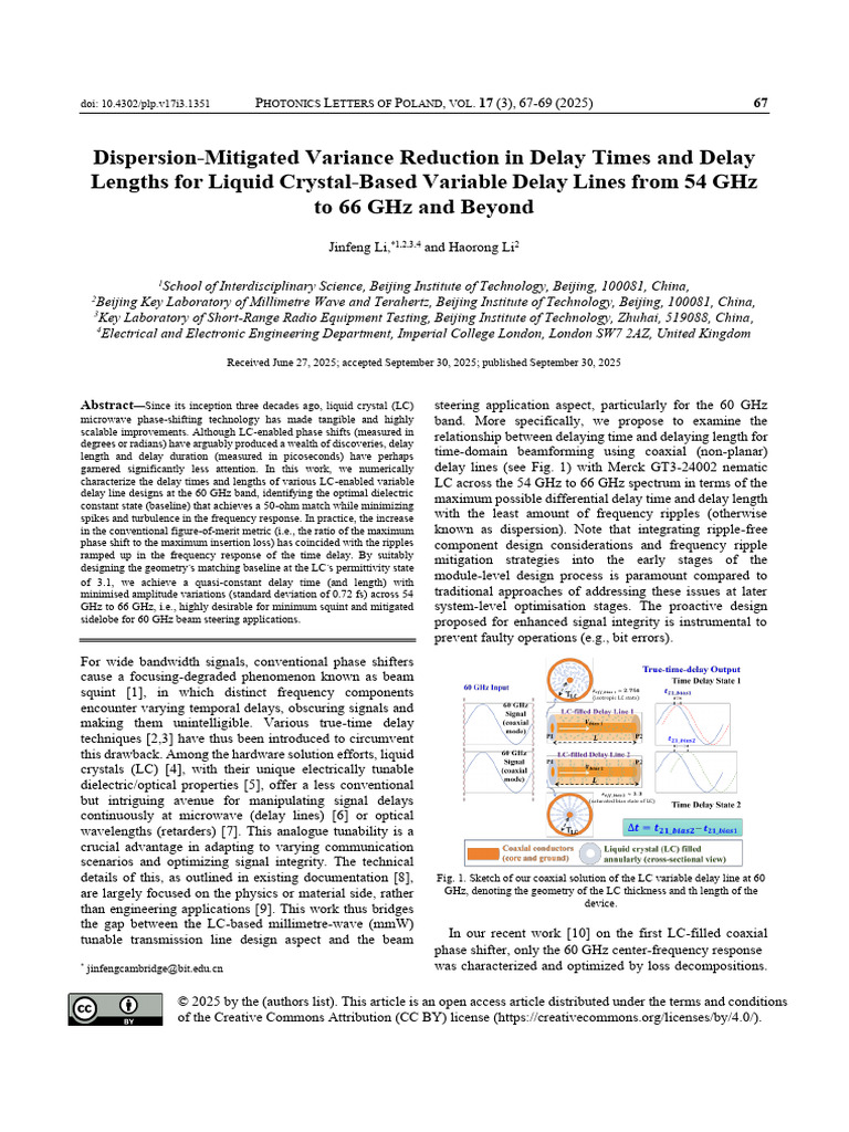 Liquid Crystal Delay Lines for 60 GHz | PDF | Hertz | Dispersion (Optics)