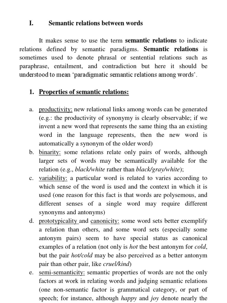 1.semantic Relations Between Words | Download Free PDF | Semantics | Word