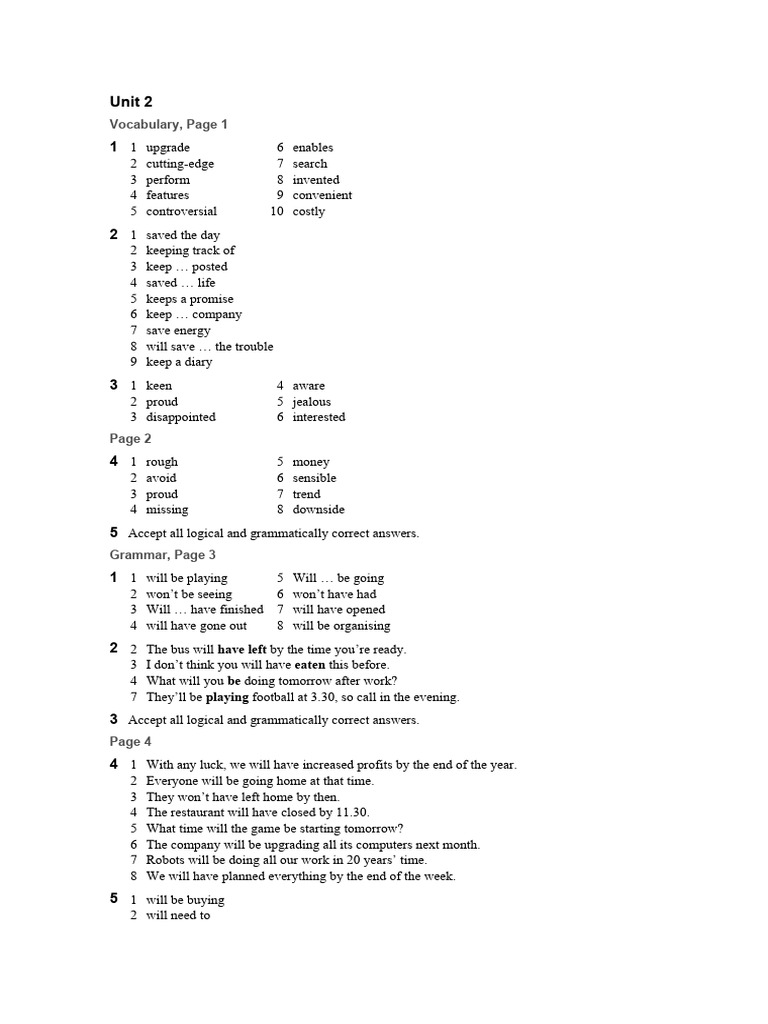 Answer Key Grammar and Vocab U2 | PDF