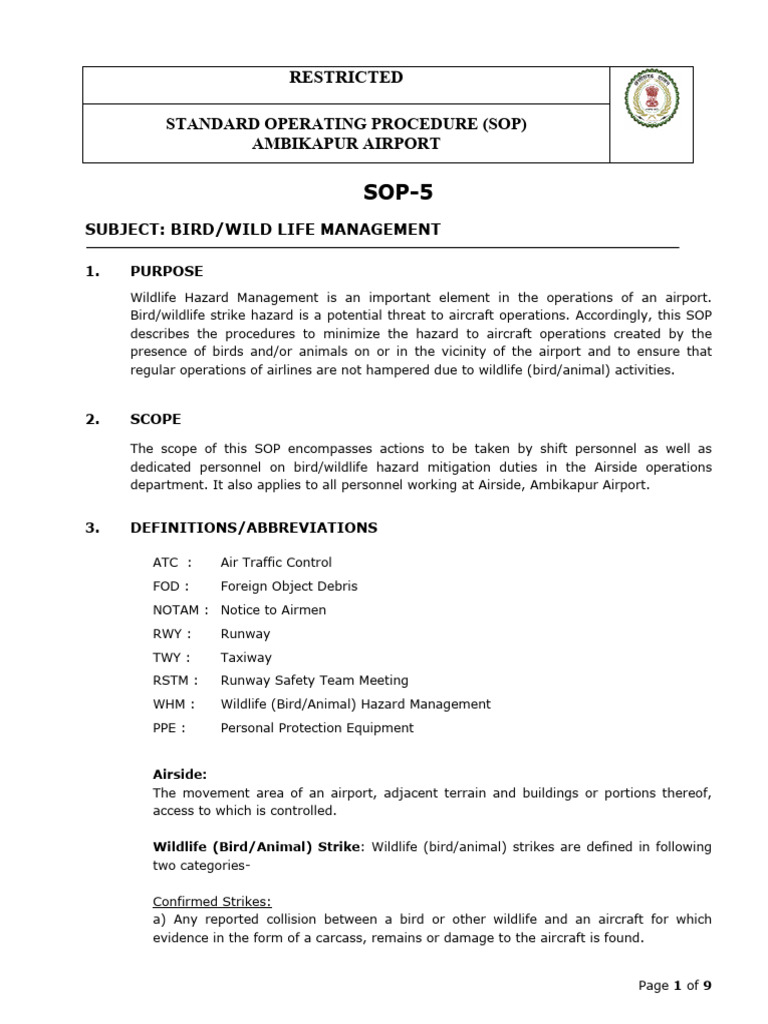 SoP Bird Wildlife Control | PDF | Airport | Air Traffic Control
