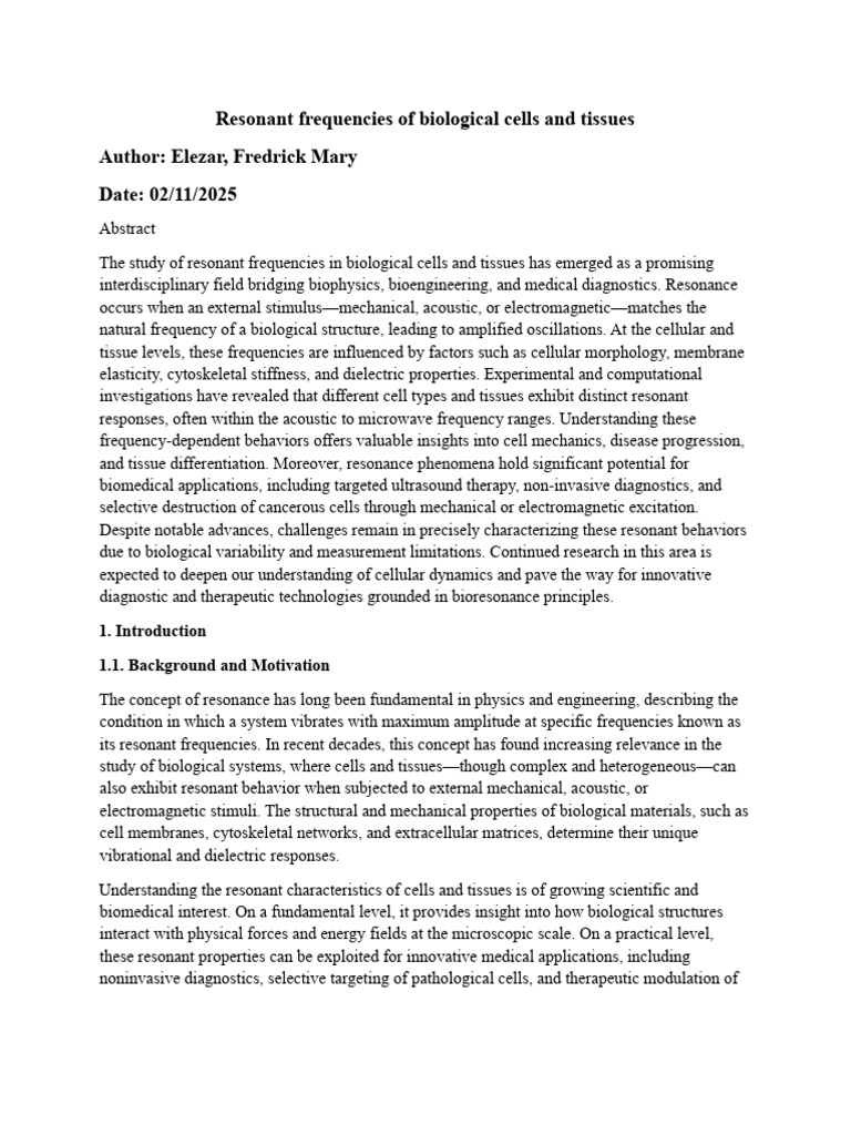 Resonant Frequencies of Biological Cells and Tissues | PDF | Resonance ...