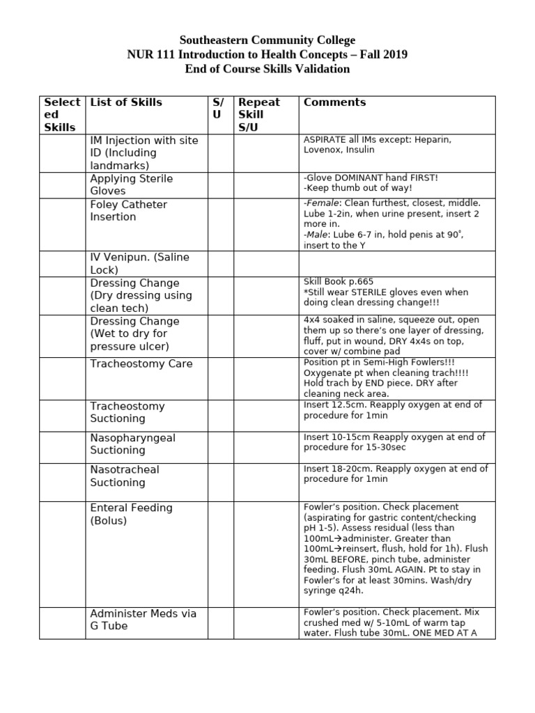 End of Course Skills Check Off | PDF | Clinical Medicine | Medical ...
