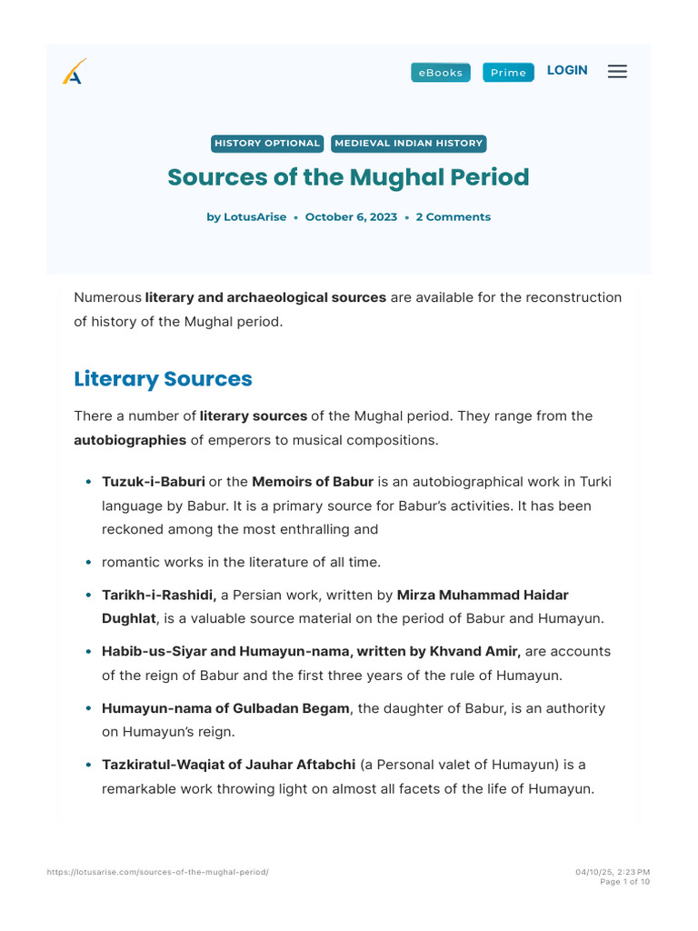 Sources of Mughal Empire 2 | PDF | Mughal Empire