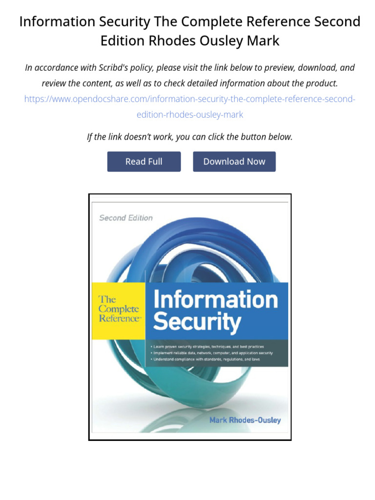 Information Security The Complete Reference Second Edition Rhodes Ousley Mark | PDF | Computer ...