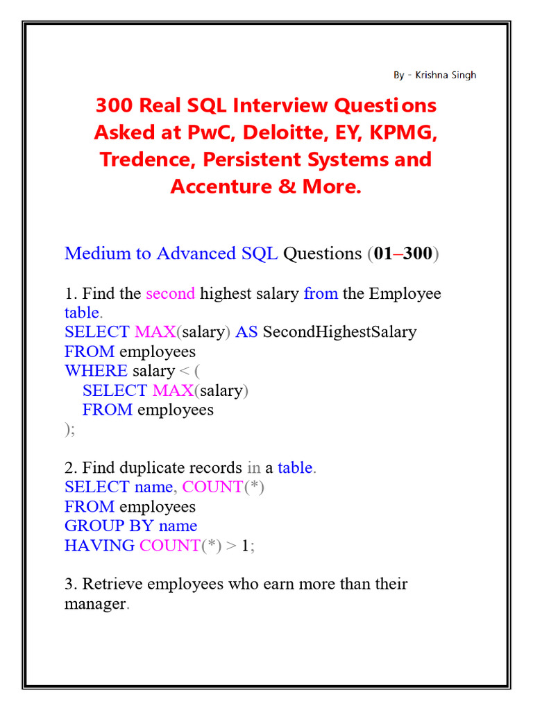 300 Real SQL Interview Questions-1 | PDF | Data Management
