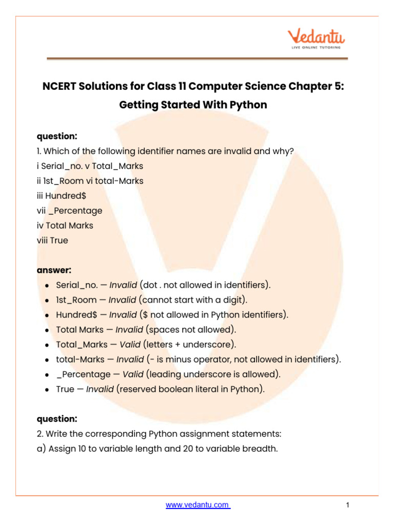 NCERT Solutions Class 11 Computer Science Chapter 5 - Getting Started With Python PDF | PDF ...