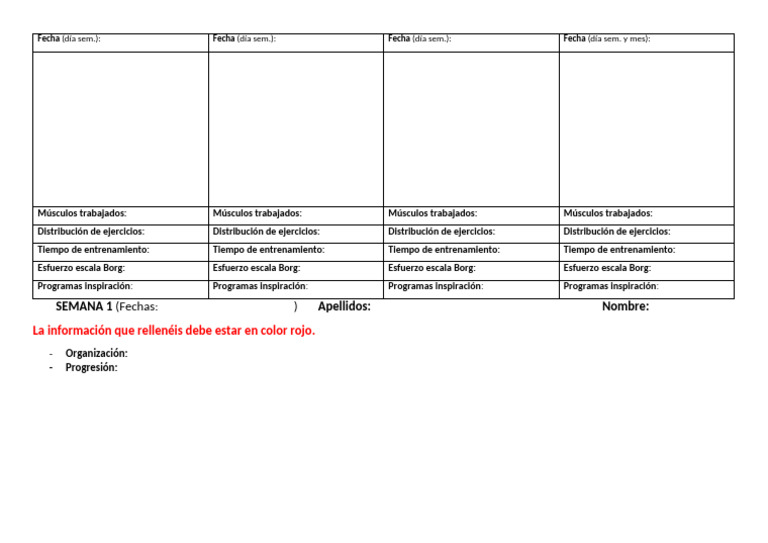 Tabla A Rellenar Por Alumnos - Programa Fuerza en Casa - Instrucciones ...