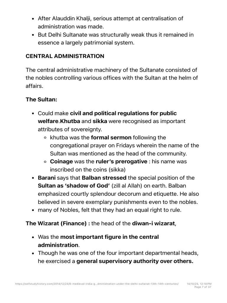 Central Administration of the Delhi Sultanate | PDF | Taxes