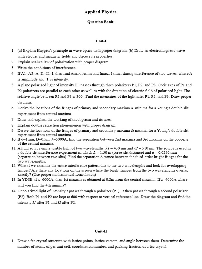 Applied Physics Question Bank: Wave Optics & Superconductivity | PDF ...