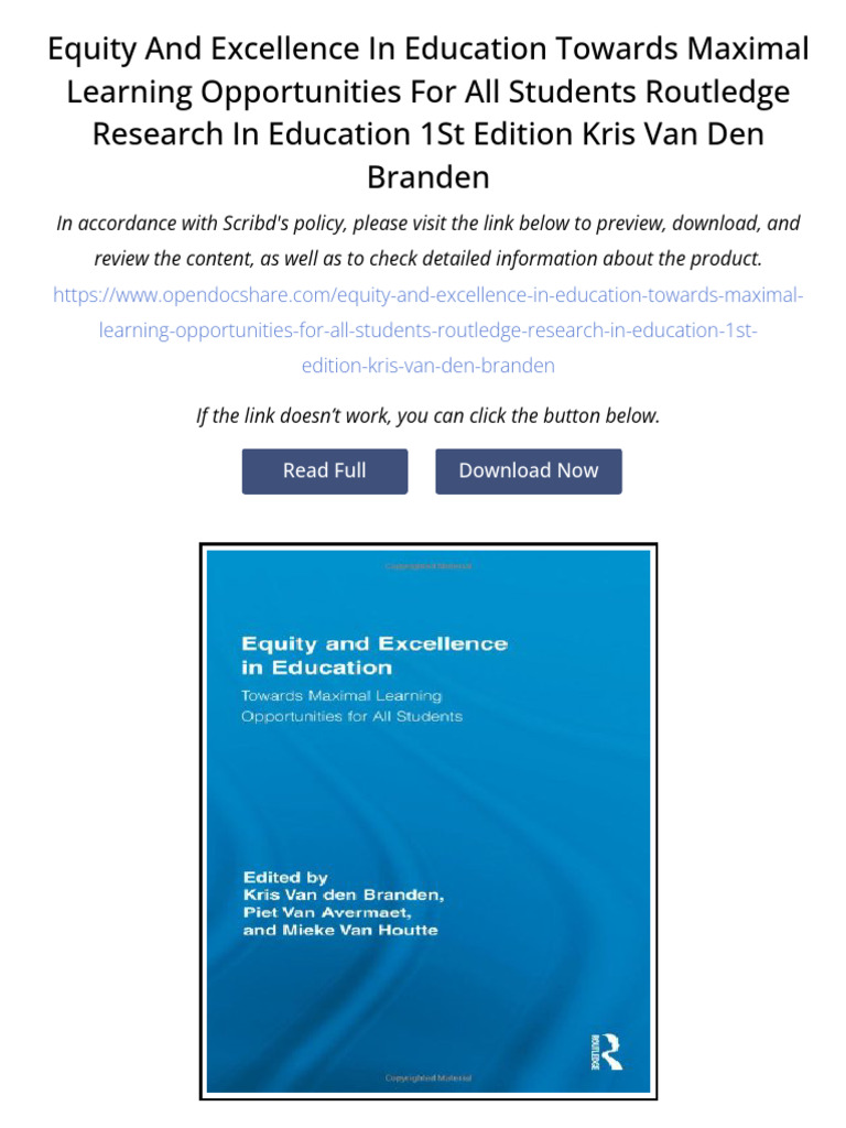 Equity And Excellence In Education Towards Maximal Learning ...