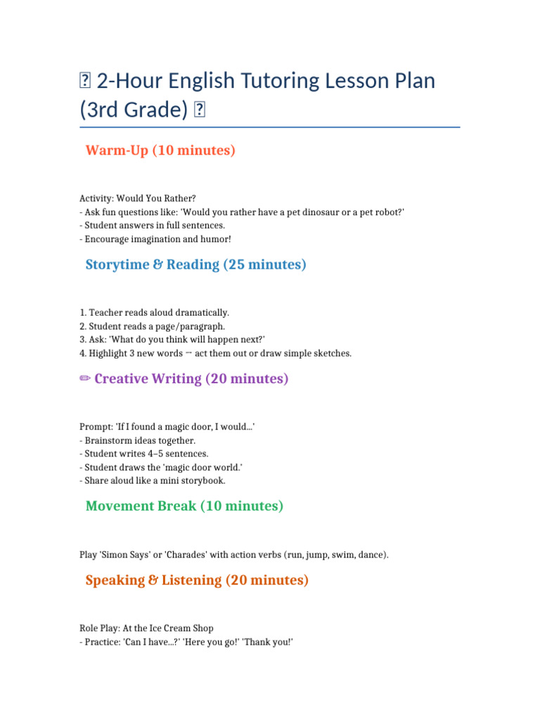 3rd Grade English Lesson Colorful | PDF