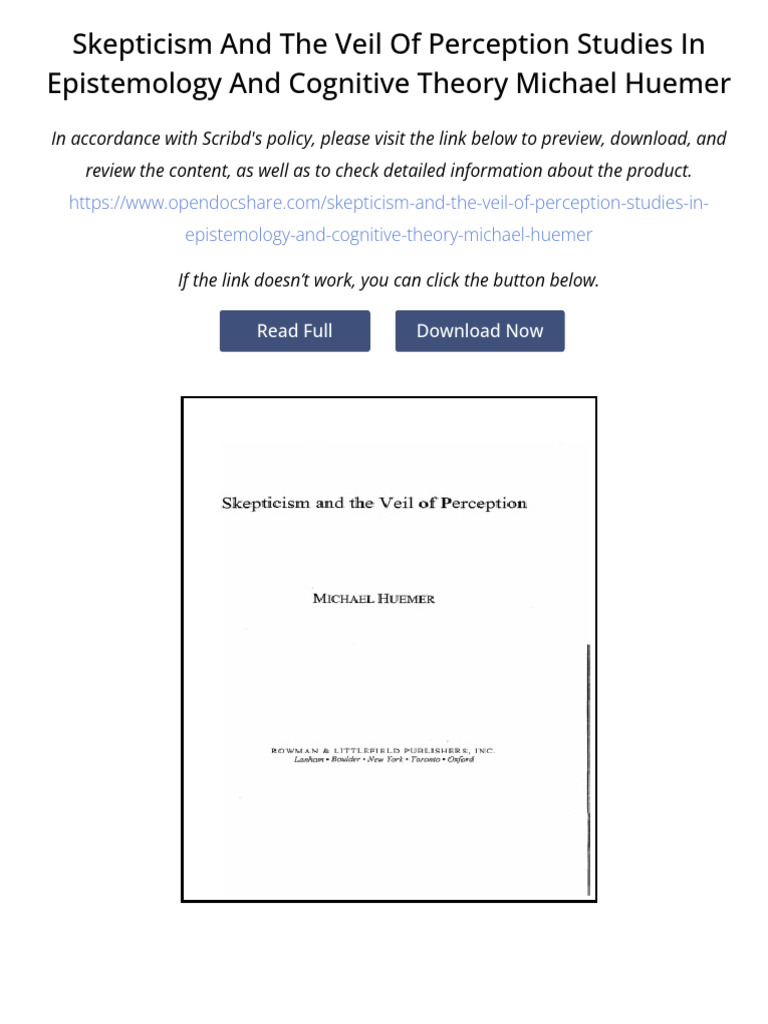 Skepticism And The Veil Of Perception Studies In Epistemology And ...