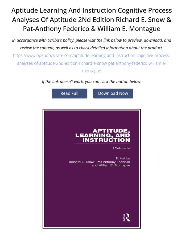 Aptitude Learning and Instruction Cognitive Process Analyses of ...