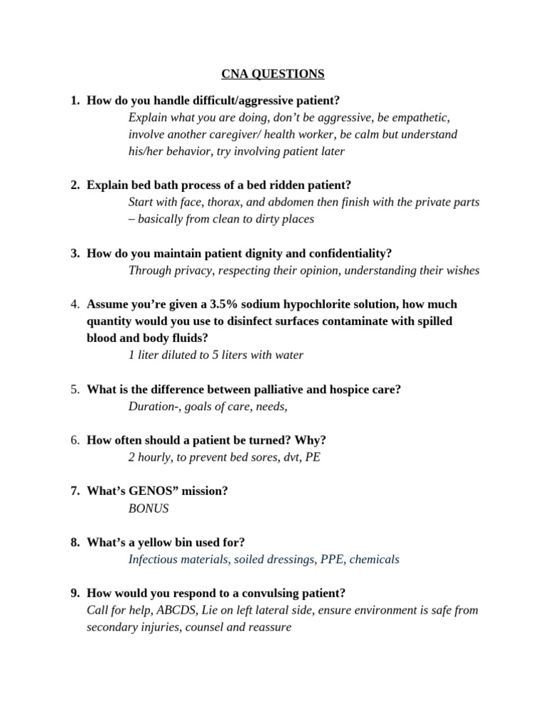 Cna Interview Questions | PDF